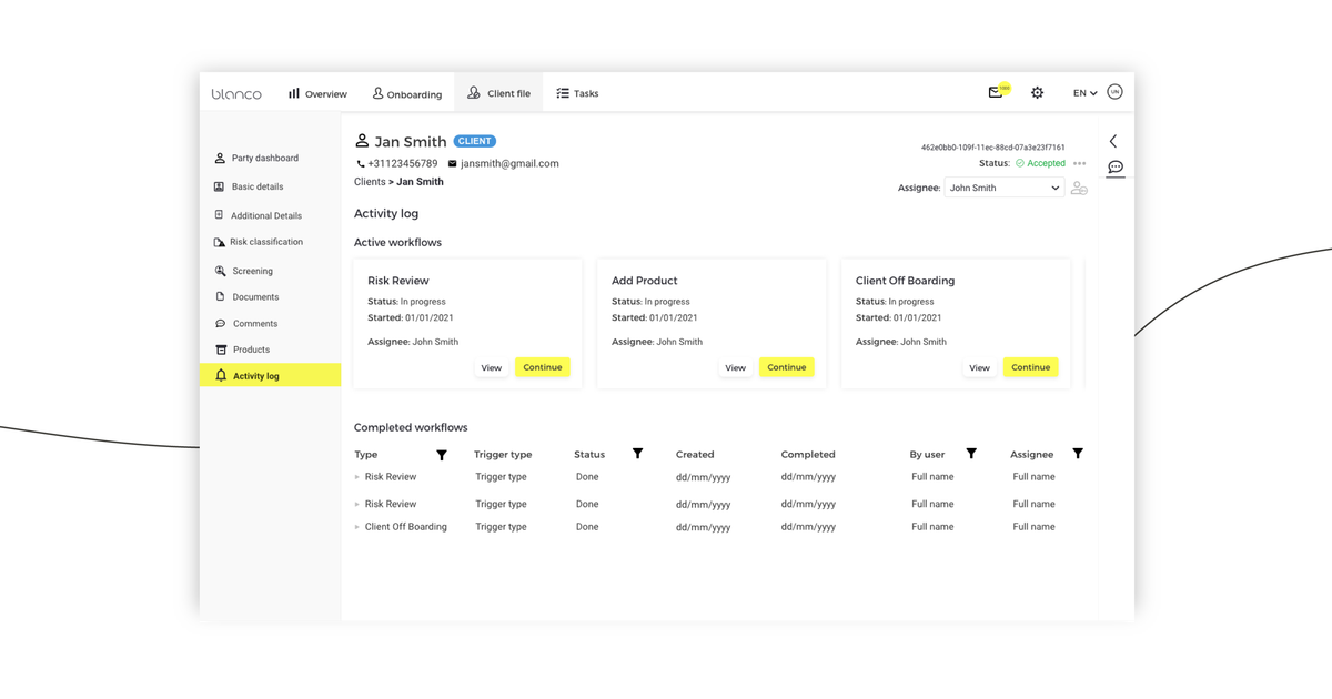 Client File activity log • Blanco