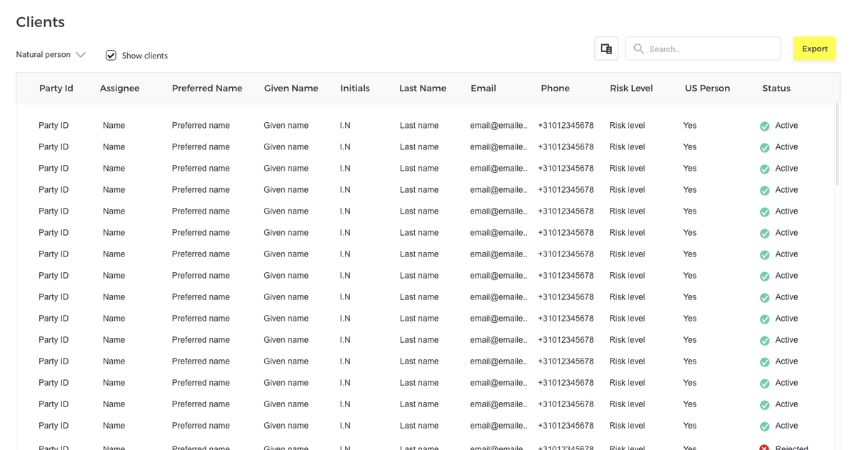 New status label: rejected • Blanco